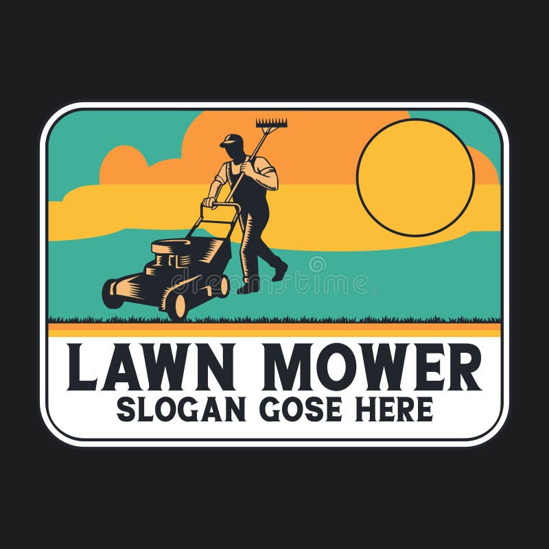 Lawn Mower Emblem Patch Logo Poster Label Vector Illustration Retro ...