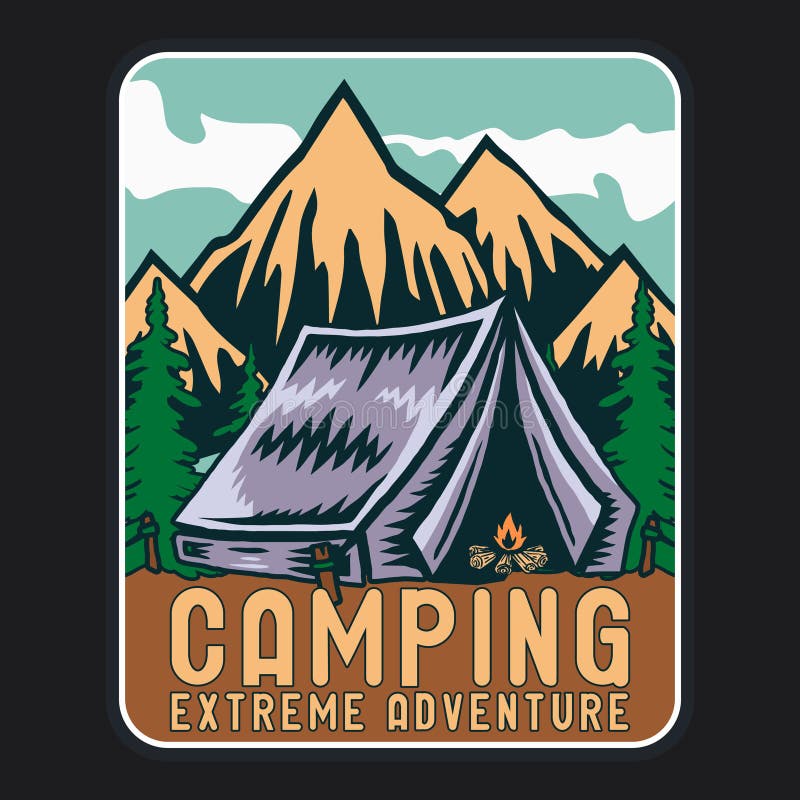 Camping Outdoor Emblem Patch Logo Poster Label Vector Illustration Retro Vintage Badge Sticker ...
