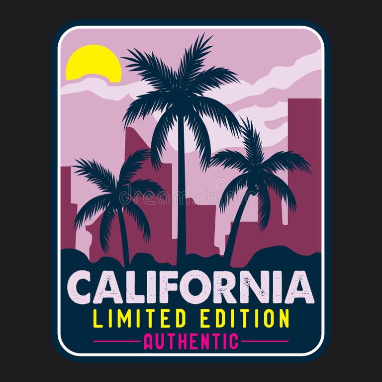 California Beach, Summer Sunset Emblem Patch Logo Poster Label Vector ...