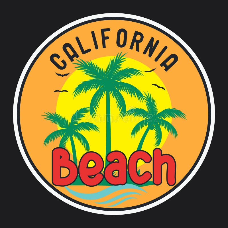 California Beach, Summer Sunset Emblem Patch Logo Poster Label Vector ...