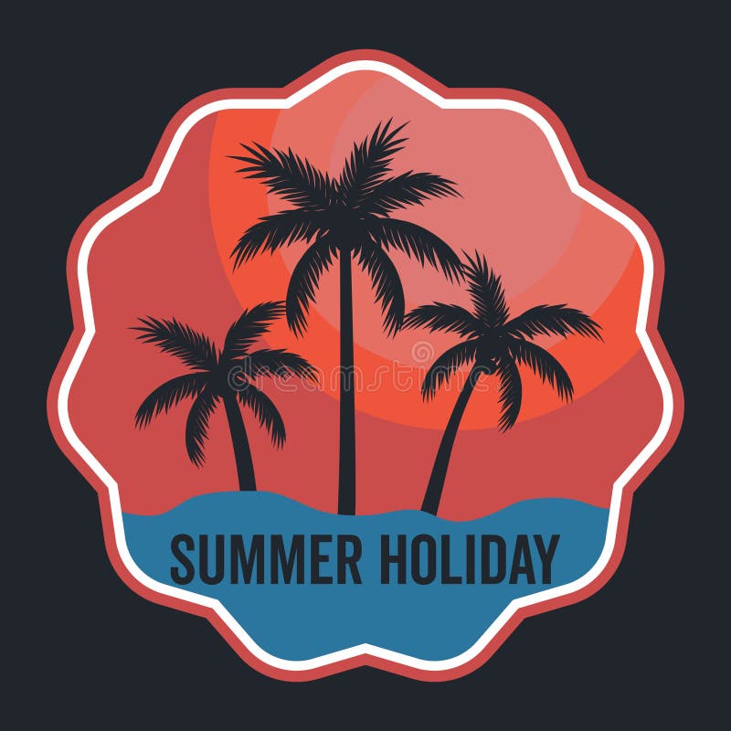 Summer Sunset Beach Emblem Patch Logo Poster Label Vector Illustration ...