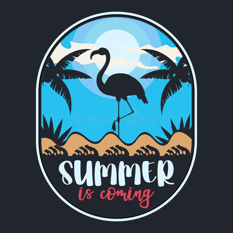 Summer Flamingo Sunset Beach Emblem Patch Logo Poster Label Vector ...