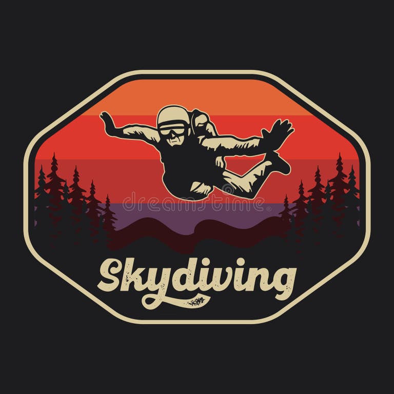 Skydiving Emblem Patch Logo Poster Label Vector Illustration Retro ...