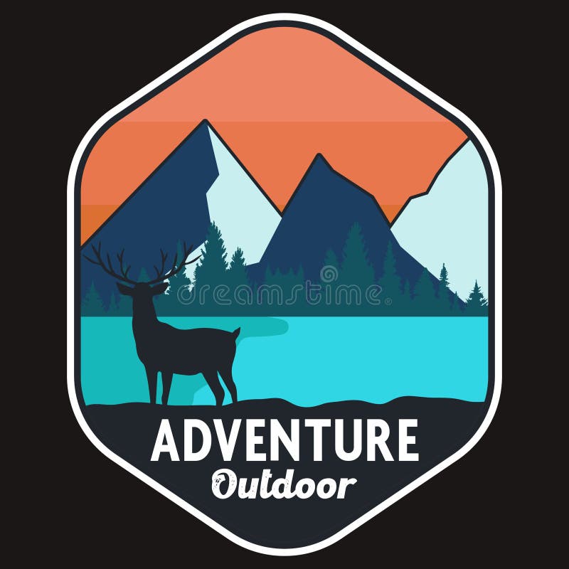 Mountain Outdoor Dear Emblem Patch Logo Poster Label Vector ...