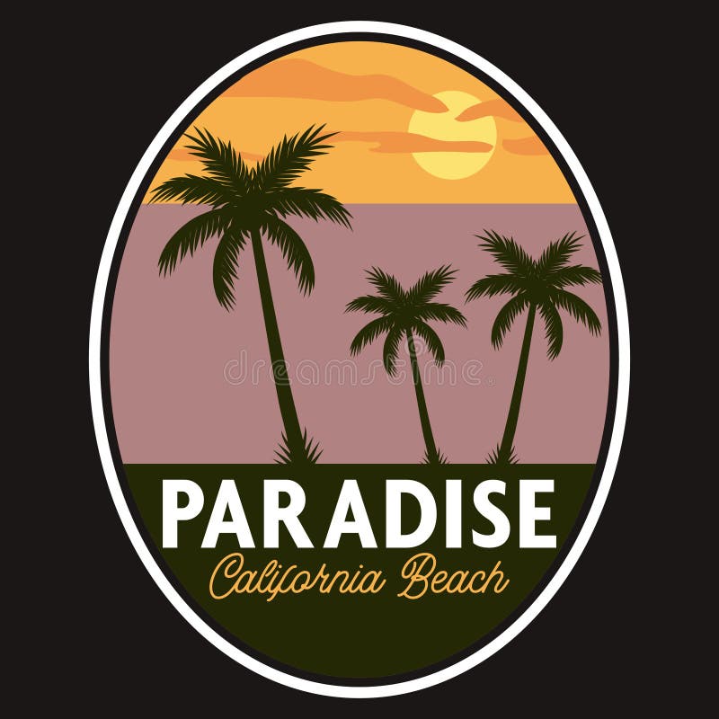Summer Sunset Beach Emblem Patch Logo Poster Label Vector Illustration ...