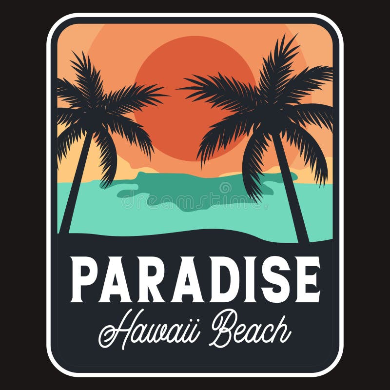 Summer Sunset Beach Emblem Patch Logo Poster Label Vector Illustration ...