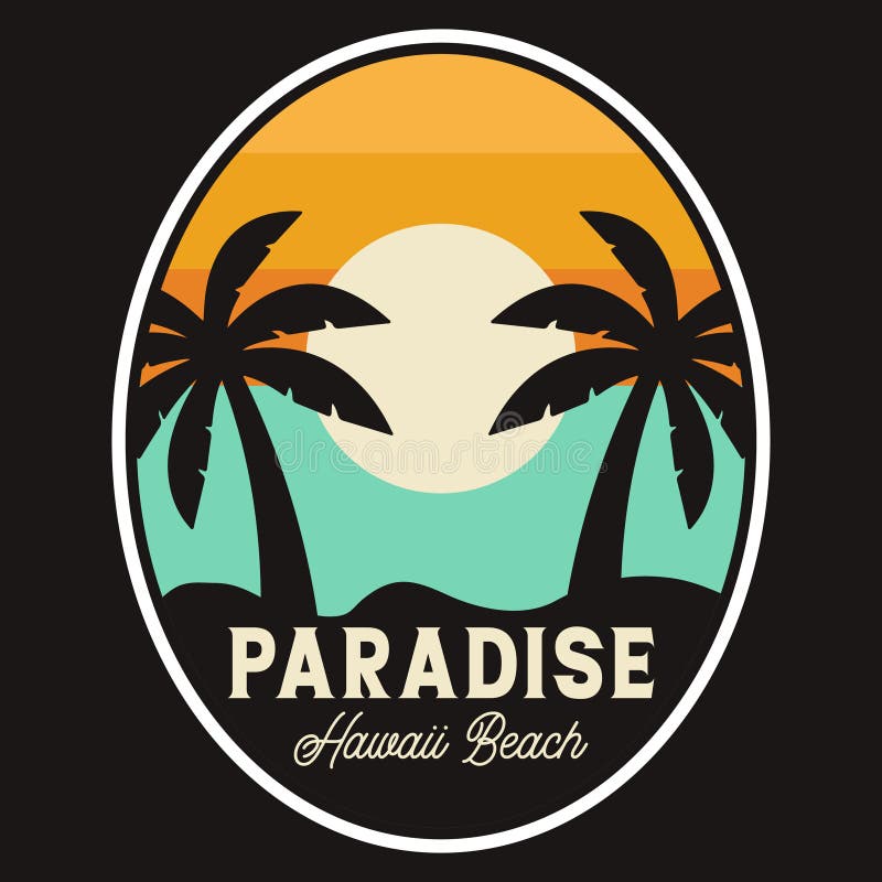 Summer Sunset Beach Emblem Patch Logo Poster Label Vector Illustration ...