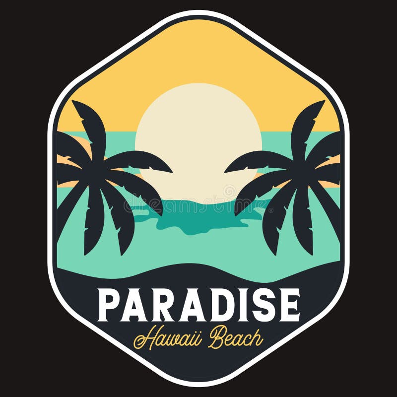 Summer Sunset Beach Emblem Patch Logo Poster Label Vector Illustration ...