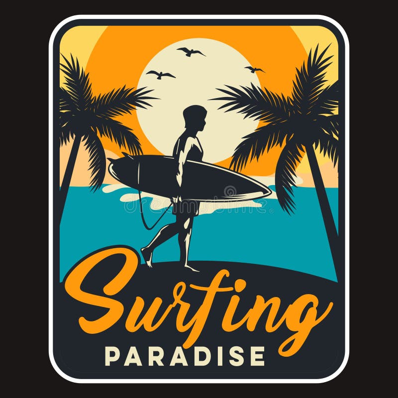 Summer Sunset Beach Emblem Patch Logo Poster Label Vector Illustration ...