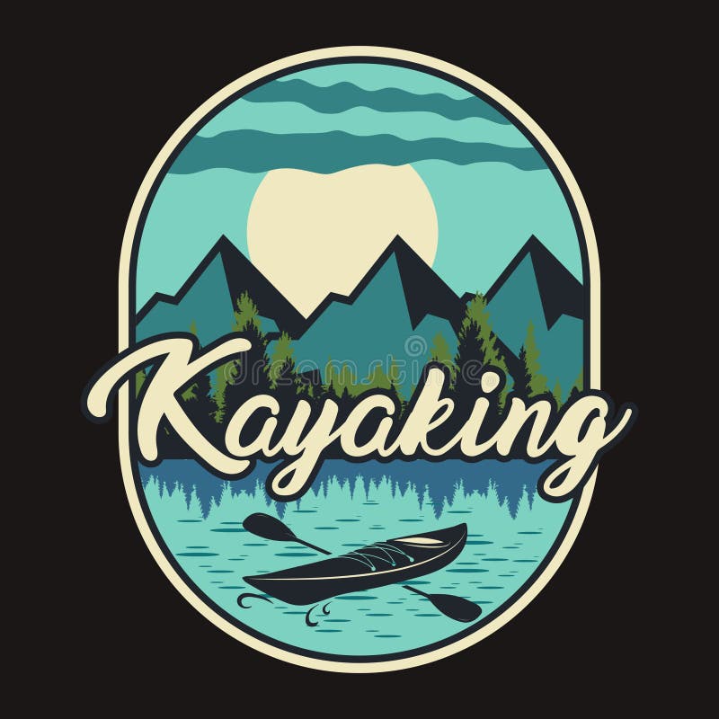 Kayaking Outdoor Emblem Patch Logo Poster Label Vector Illustration ...