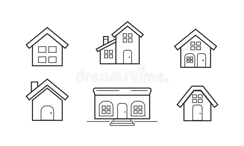 Six Home Vectors with Line Style Stock Vector - Illustration of doors ...