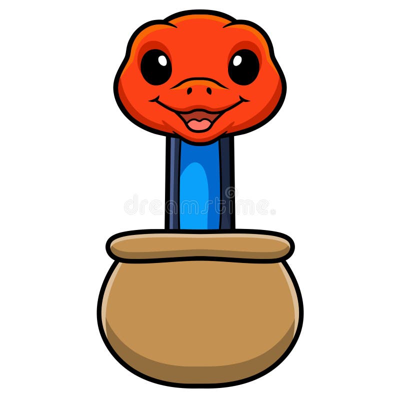 Cute Red Headed Krait Snake Cartoon Out from Pot Stock Vector ...