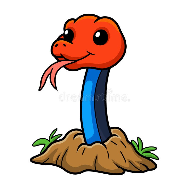Cute Red Headed Krait Snake Cartoon Out from Hole Stock Vector ...