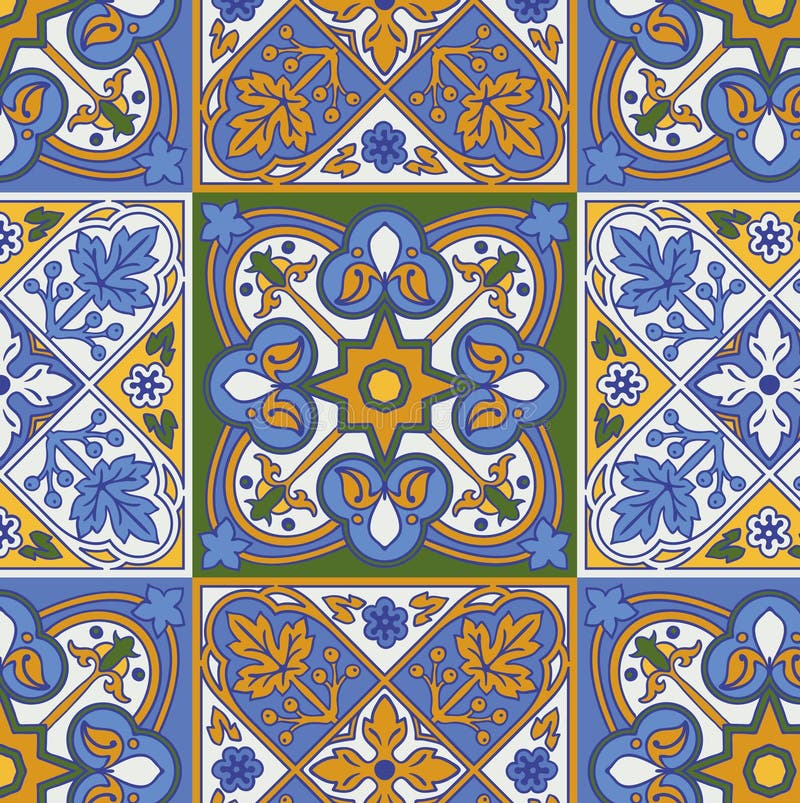 Seamless Pattern with Portuguese Tiles in Talavera Style. Stock Vector ...