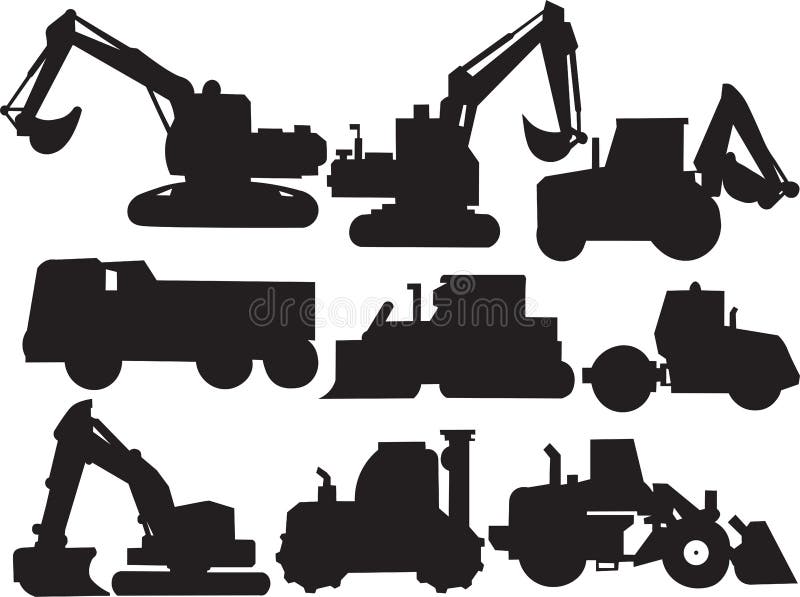 Construction Machine Silhouette Set Stock Vector - Illustration of ...