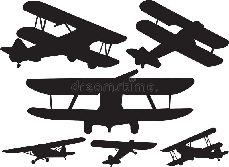 Biplane silhouette Set stock vector. Illustration of illustrated ...