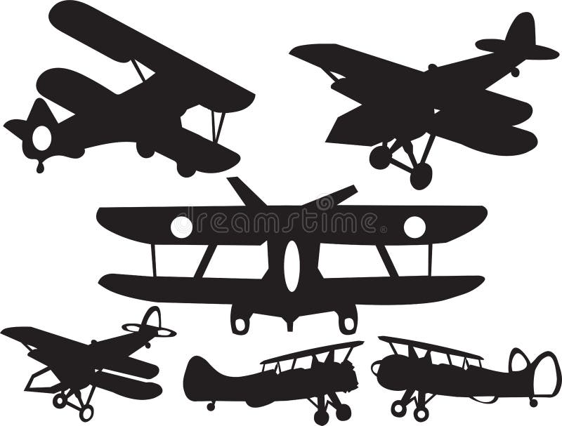 Biplane silhouette Set stock vector. Illustration of group - 267118655