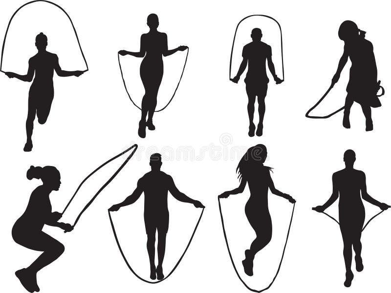 Jumping Rope Silhouette Set Stock Vector - Illustration of silhouette ...