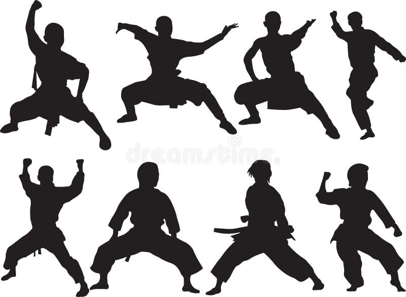 Karate Kung Fu Silhouette Set Stock Vector - Illustration of fight ...