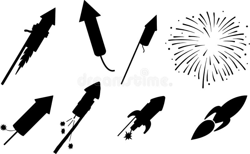 Fireworks silhouette Set stock vector. Illustration of celebrate ...