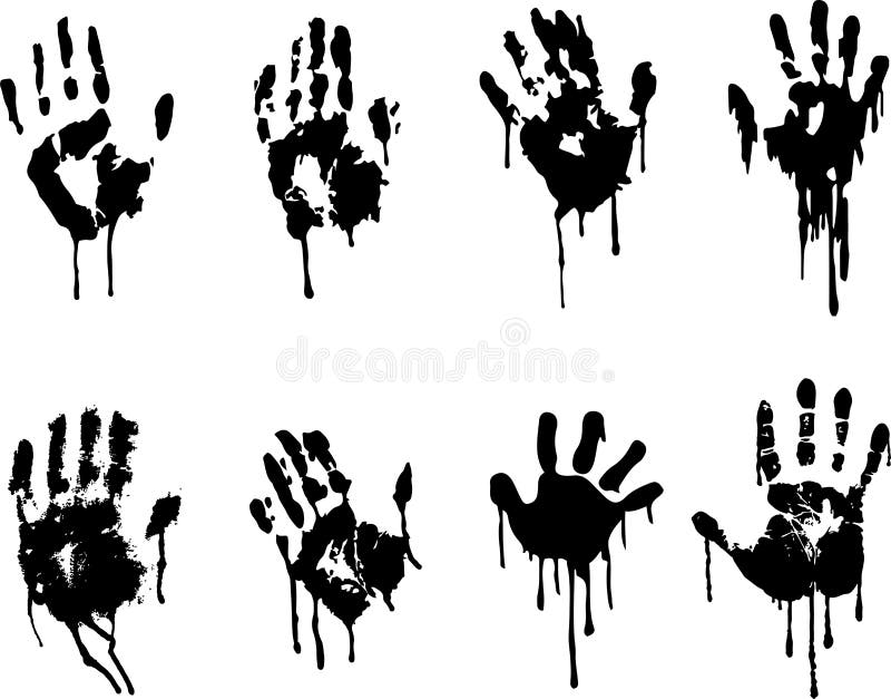 Bloody Handprint Silhouette Set Stock Vector - Illustration of death ...
