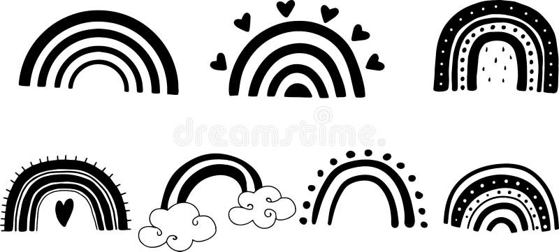 Rainbow Doodle Silhouette Set Stock Vector - Illustration of doodle ...