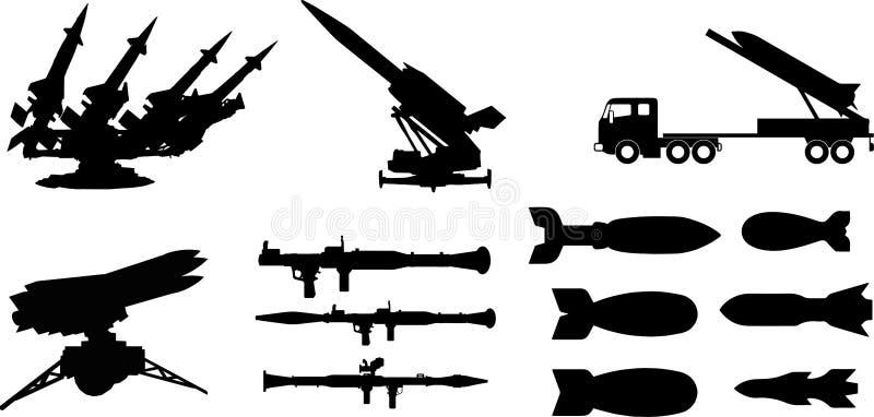 Rocket Launcher Missile Silhouette Set Stock Vector - Illustration of ...