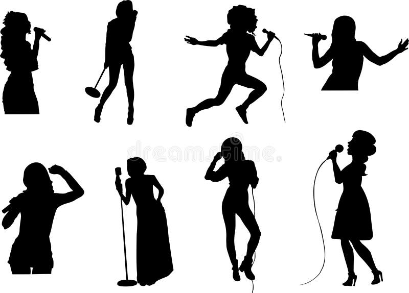 Singer Woman Silhouette Set Stock Vector - Illustration of band ...