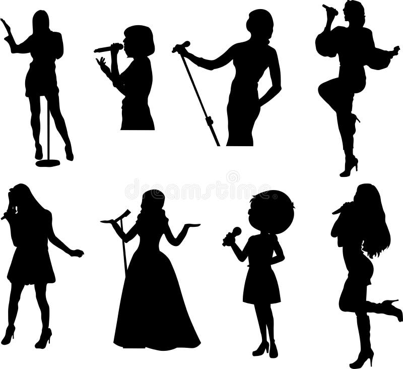 Singer Woman Silhouette Set Stock Vector - Illustration of sing, artist ...