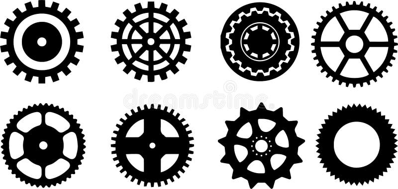 Sprocket Wheels Silhouette Set Stock Vector - Illustration of tooth ...