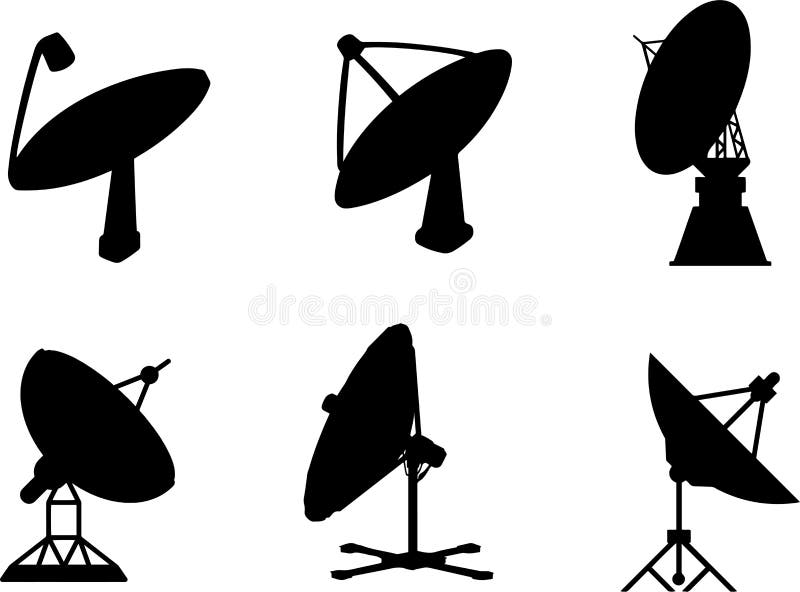 Satellite Dishes Silhouette Set Stock Vector - Illustration of ...