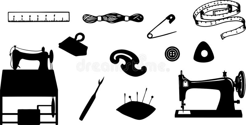 Tailoring Elements Silhouette Set, Tailoring Elements Icon, Tailoring ...