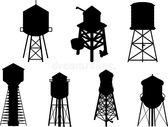 Water Tower Silhouette Set, Water Tower Icon, Water Tower Set Stock ...