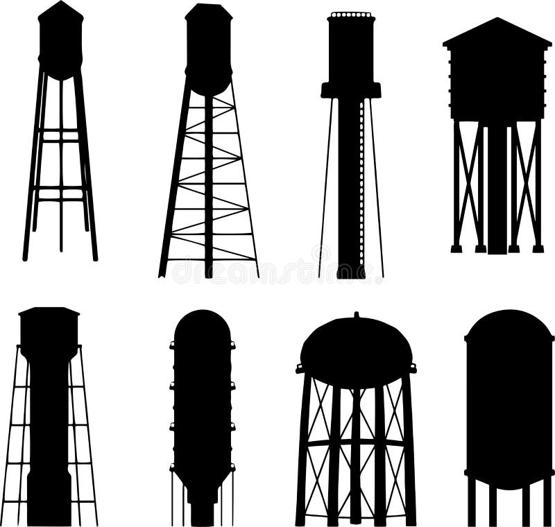 Water Tower Silhouette Set, Water Tower Icon, Water Tower Set Stock ...