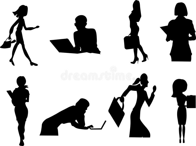 Working Woman Silhouette Set, Working Woman Icon, Working Woman Set ...