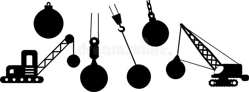Black and White Wrecking Ball Silhouette Set, Wrecking Ball Icon ...