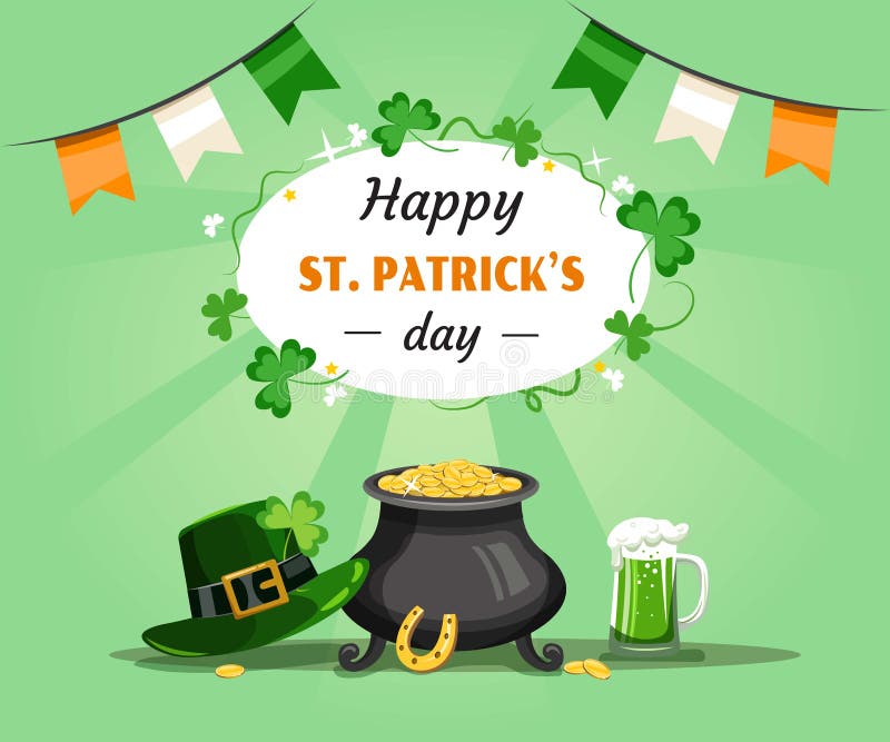 Irish Traditional Celebrate Card Illustration. Shamrock Design Icon. St ...