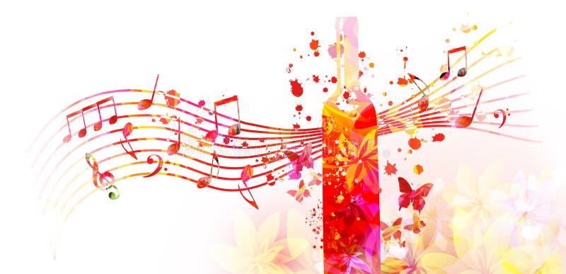 Paring Wine and Music. Colorful Bottle with Floral Aroma Wine and ...