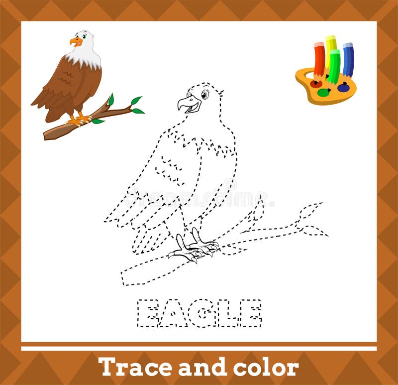 Trace and Color for Kids, Eagle Vector Kids Activity Page Stock Vector ...