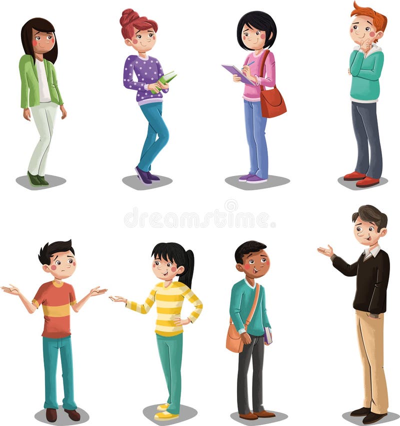 Cartoon Teenager Students with Teachers. Stock Vector - Illustration of ...