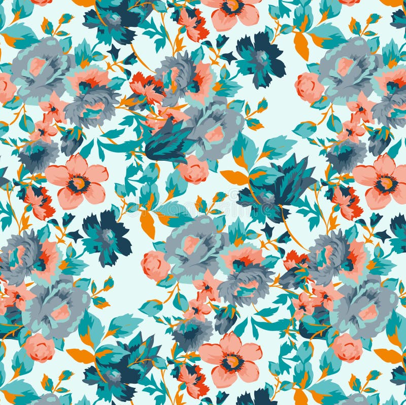 Trendy Floral Pattern with Many Kind of Flowers. Botanical Motifs ...