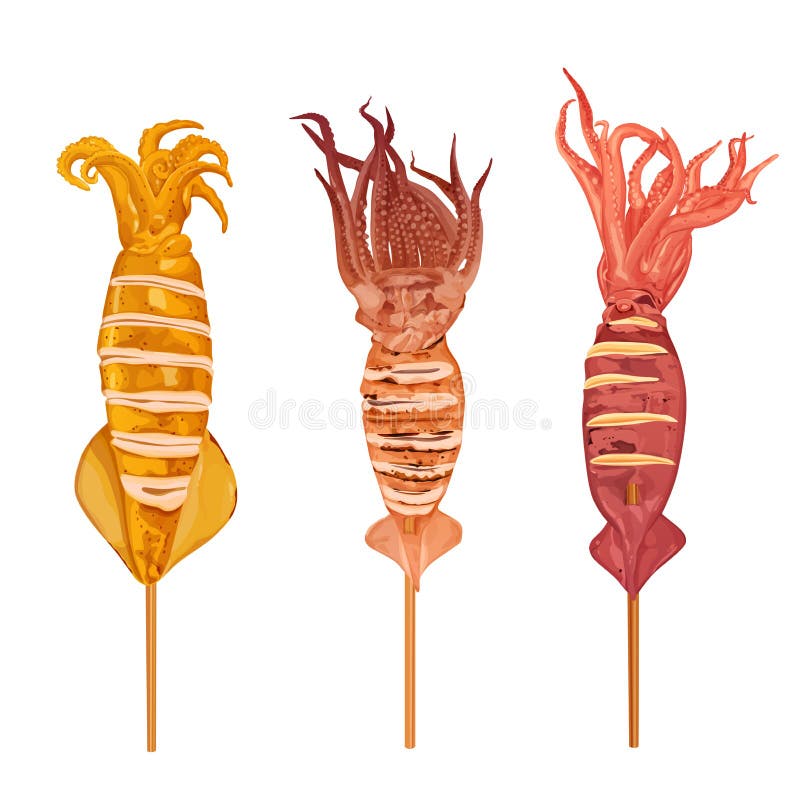 Grilled Squid Isolated on White Backhround. Stock Vector - Illustration ...