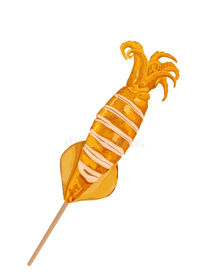 Grilled Squid Isolated on White Backhround. Stock Vector - Illustration ...