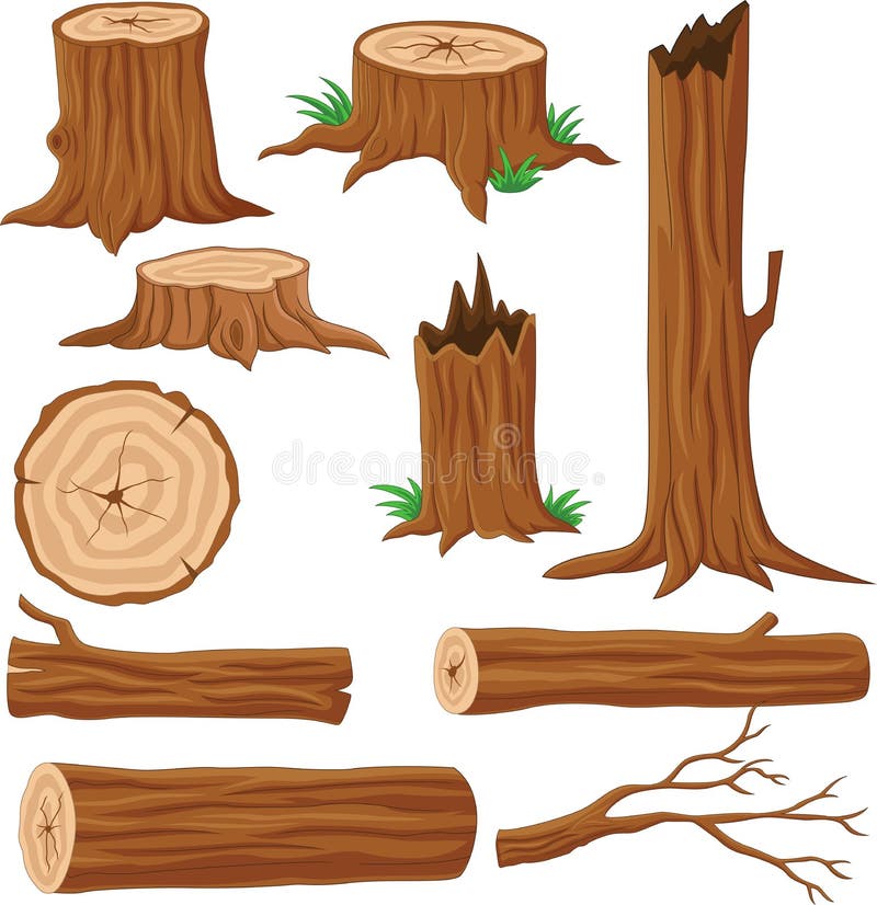 Cartoon Wood Logs and Trunks Collection Stock Vector - Illustration of ...
