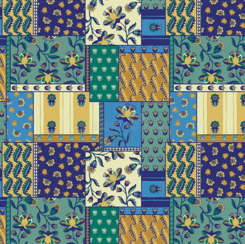 Vector Colorful Abstract Hand Drawn Seamless Patchwork Pattern with ...