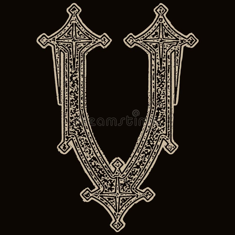 Neo-gothic Decorative Letter.Vector Medieval Font. Stock Illustration ...