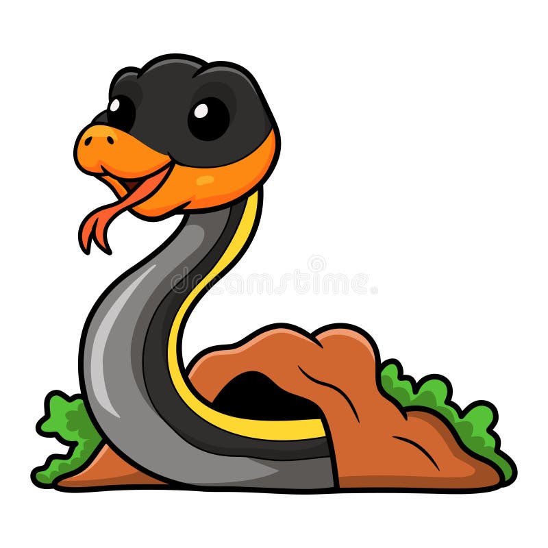 Cute Black Copper Rat Snake Cartoon Out from Hole Stock Vector ...