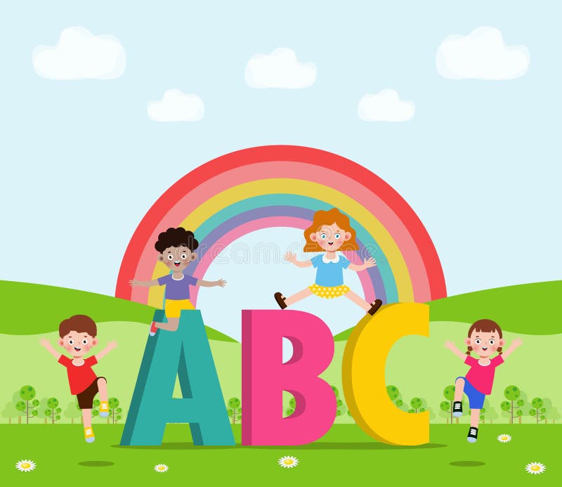 Cartoon Children with ABC Letters, School Kids with ABC, Child with ABC ...