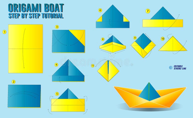 Folded Paper Boat Origami. Modern Origami Paper Ship. Collection ...