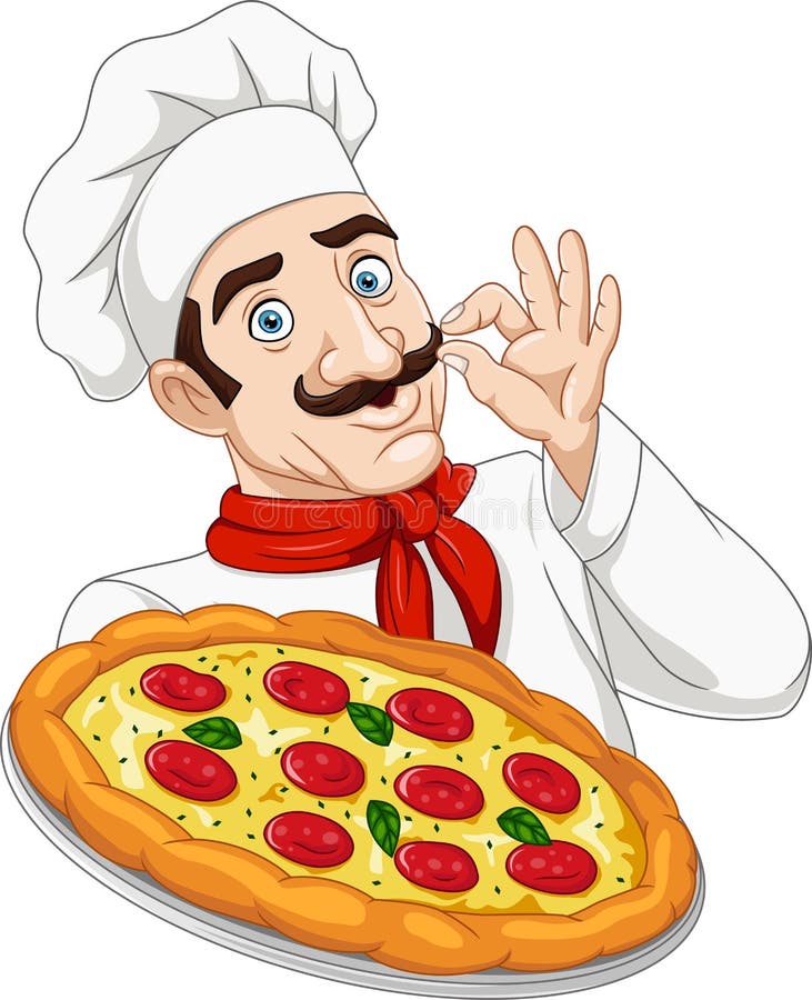 Cartoon Chef Man Holding a Pizza Stock Vector - Illustration of cuisine ...